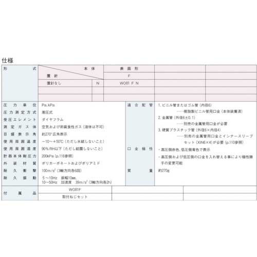マノスター 微差圧計 マノスターゲージ ＜表面形・置針なし＞ WO81FN50DVの通販｜現場市場