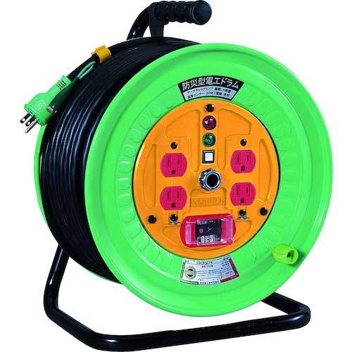 NICHIDO 電工ドラム 100V 屋内型 防災型 温度センサー付 過負荷漏電保護兼用ブレーカー付 2PNCT電線 30m ND-EK34PNの通販｜現場市場